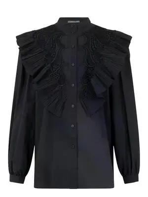 Alberta Ferretti Lace-paneled Ruffled Shirt - Black