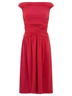 Alberta Ferretti Pleated Crossover-waist Midi Dress - Red