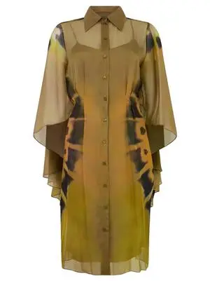 Alberta Ferretti Butterfly Print Silk Dress - Yellow