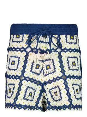 ALEMAIS Patchwork Crochet Shorts - Blue