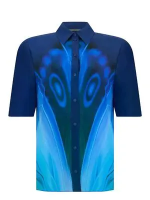 Alberta Ferretti Silk Butterfly Print Shirt - Blue