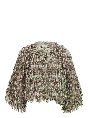 Brunello Cucinelli Mohair And Wool Dazzling Twist-embroidery Cardigan - Neutrals