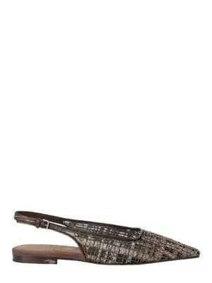 Brunello Cucinelli Suede Slingback Flats With Precious Check Embroidery - Brown