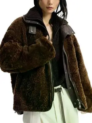 Brunello Cucinelli Fuzzy Shearling Reversible Outerwear Jacket With Monili - Brown