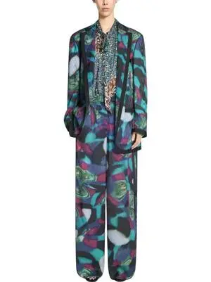 Dries Van Noten Wide Leg Pants With Marbled Clay Print - Blue