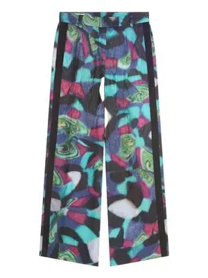 Dries Van Noten Wide Leg Trousers With Marbled Clay Print - Blue