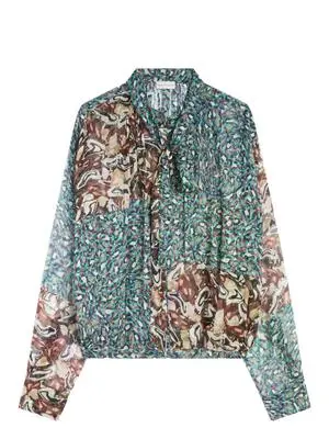 Dries Van Noten Abstract Print Silk Blouse - Blue