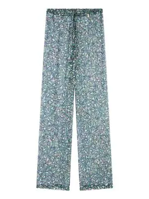Dries Van Noten Silk Tortoise Print Drawstring Pants - Blue