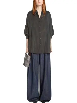 Dries Van Noten Striped Cupro Cocoon Shirt - Black