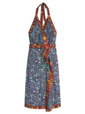 Dries Van Noten Halterneck Viscose Midi Dress With Marbled Clay Print - Blue