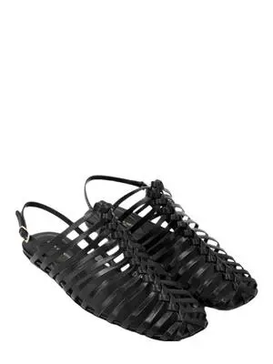 Dries Van Noten Braided Leather Flat Sandals - Black