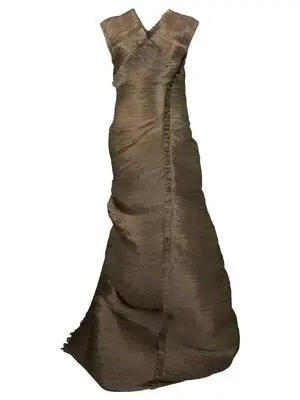 Alberta Ferretti Pleated Ruffled Maxi Dress - Brown