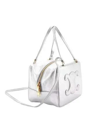 Celine Cuir Triomphe Folded Cube Bag Leather Shoulder Bag - Silver