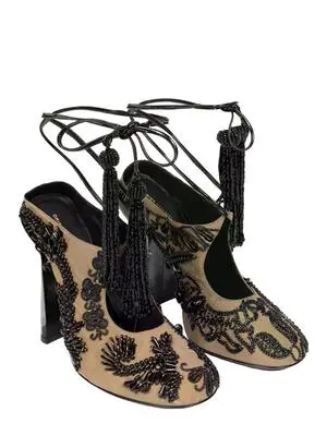 Dries Van Noten Embroidered Lace-up Mules - Neutrals