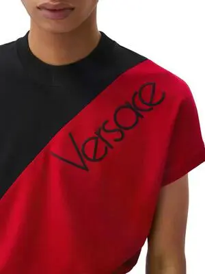 Versace Logo-embroidered Colour-block T-shirt - Red