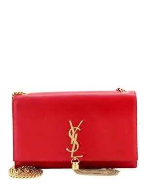 Saint Laurent Monogram Tassel Leather Medium Crossbody Bag - Red