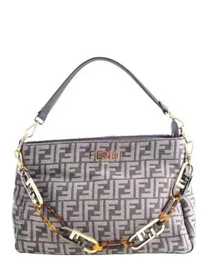 Fendi Fendi O'Lock Zip Shoulder Bag Zucca Chenille Hobo Bag Grey
