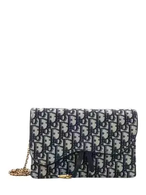 Dior Saddle Chain Oblique Canvas Clutch Bag - Blue