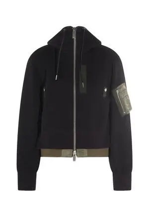 Sacai Nylon And Cotton Hoodie - Blue
