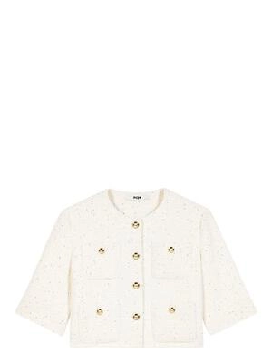 Maje Cropped Tweed Jacket With Short Sleeves - Ecru