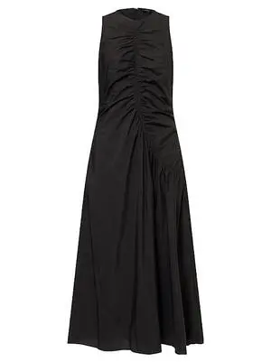 Theory Asymmetric Ruched Cotton Tank Dress - Black