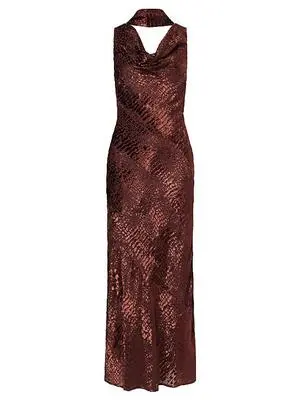 PRETTY LAVISH Ainsley Cowl-neck Woven Maxi Dress - Brown