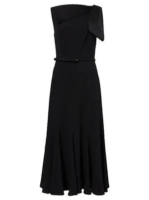 Roland Mouret Asymmetric Bow Belted Crepe Midi Dress - Black