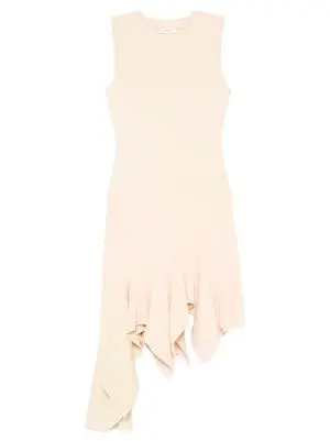 Sandro Asymmetric Ruffled Knitted Mini Dress - Neutrals