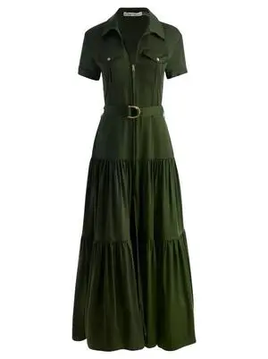 Alice + Olivia Tiered Utility Maxi Shirt Dress - Green