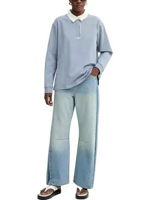 Munthe Long-sleeve Polo Top With Button Placket - Blue