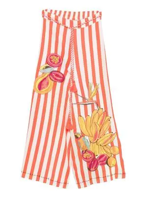 Farm Rio Striped Palazzo Pants With Fruit Embroidery - Red