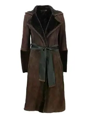 Gucci Belted Shearling Coat - Brown