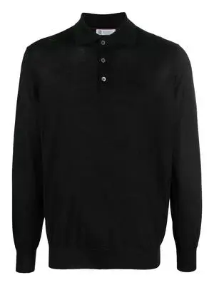Brunello Cucinelli Button-front Long-sleeved Polo Shirt - Black