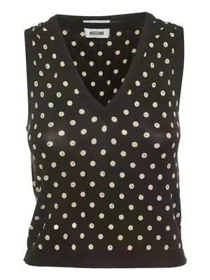 Moschino Polka Dot Knit Cardigan And V-neck Top Set - Black