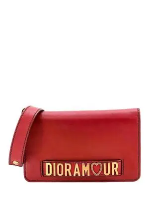 Dior Dioramour Wristlet Clutch Leather Pouch - Red