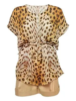 Roberto Cavalli Leopard Print Silk Shorts Set - Neutrals