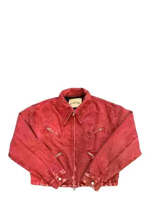 SEKRIT Distressed Zip-up Denim Jacket - Red
