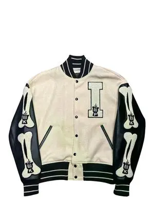 Kapital Varsity Jacket With Bone-motif Patches - Neutrals