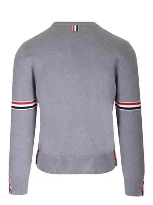 Thom Browne Milano Knit Rwb Stripe Crew Neck Sweater - Grey