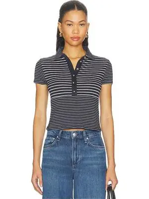 Rag & Bone Knit Button Stripe Polo Tee - Multi