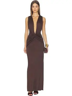 Shona Joy Sleeveless Plunged Maxi Dress - Chocolate