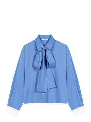 Maje Cotton Pussy-bow Shirt - Blue