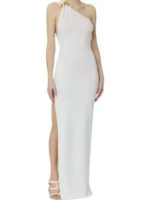 Elisabetta Franchi Red Carpet Jewel-embellished One-shoulder Maxi Dress - Neutrals