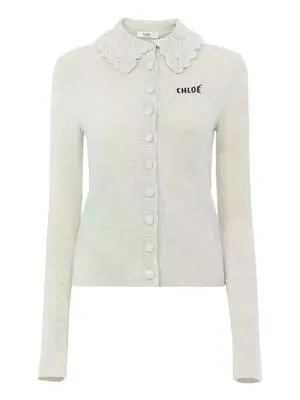 Chloé Crochet-collar Logo-embroidered Cardigan - Grey