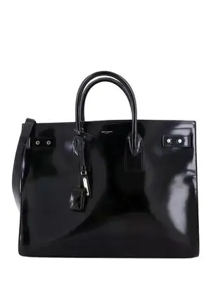 Saint Laurent Sac De Jour Thin Bag Patent Large Tote Bag - Black