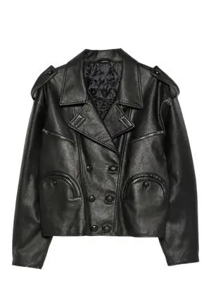 BLAZÉ MILANO Double-breasted Leather Jacket With Notched Lapels - Black