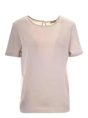 Max Mara Cream White Round Neck Short Sleeve Keyhole Detail Blouse - Neutrals