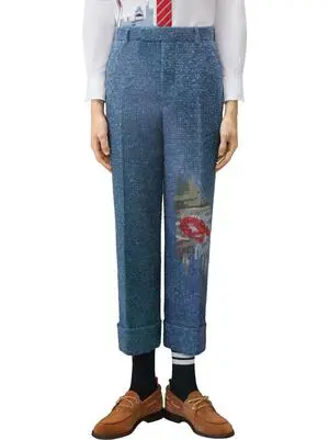 Thom Browne Bouclé-tweed Embroidered Trousers - Blue