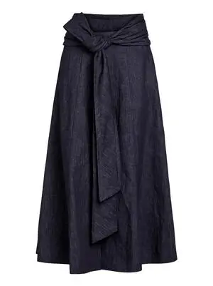 Gabriela Hearst Zivan Cotton And Linen-blend Midi Skirt - Denim