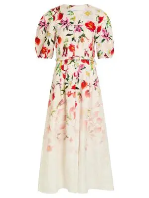 Gabriela Hearst Ignis Belted Floral-print Linen Midi Dress - Multicoloured